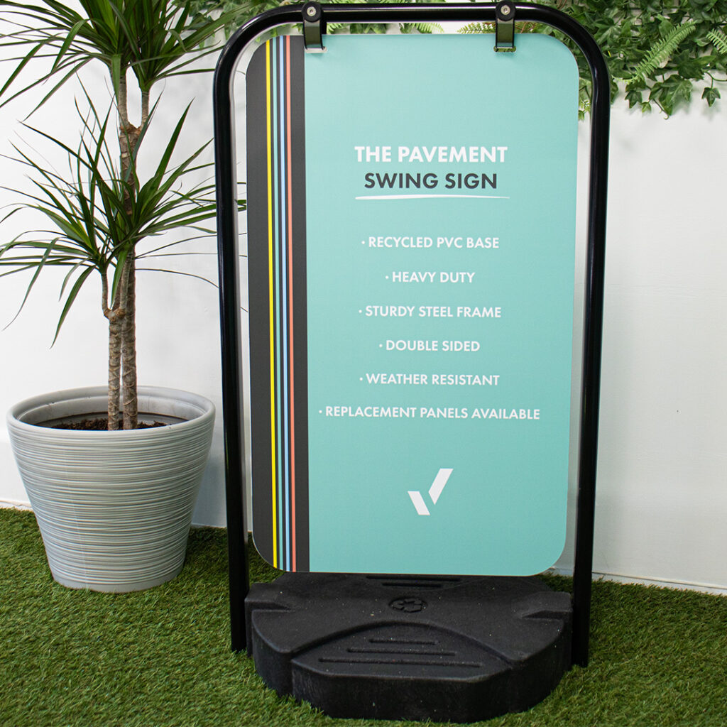 Pavement Swing Sign with eco-friendly recycled base